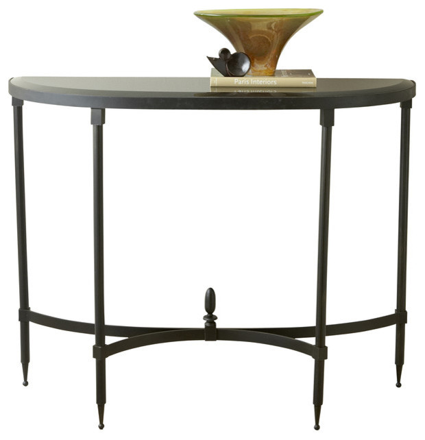 Classic Fluted Iron Black Granite Demilune Console Table, Half Round ...