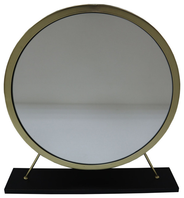 ACME Adao Vanity Mirror and Stool, Faux Fur, Mirror, Black and Brass ...