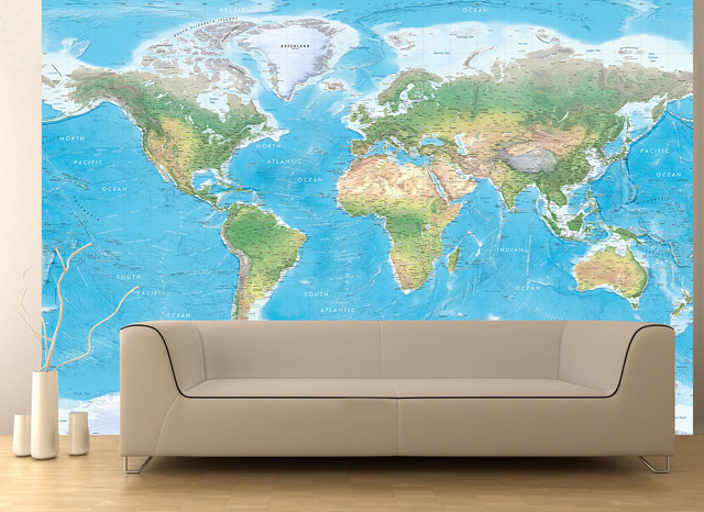 Natural World Physical Map Decal, Peel and Stick, 1-Panel, 89"x60", 89 ...