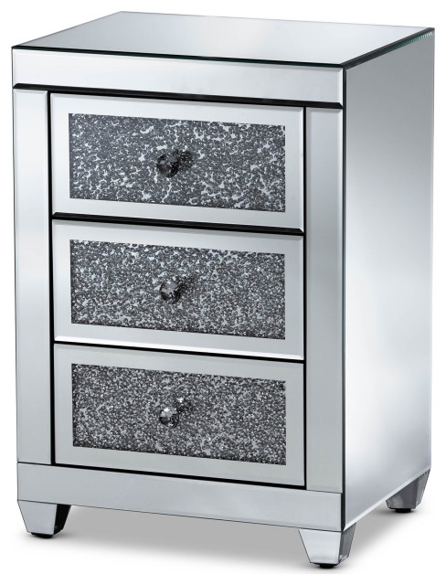 Glam Side Table, 3 Drawers With Jewel Like Accent Front & Faux Crystal ...