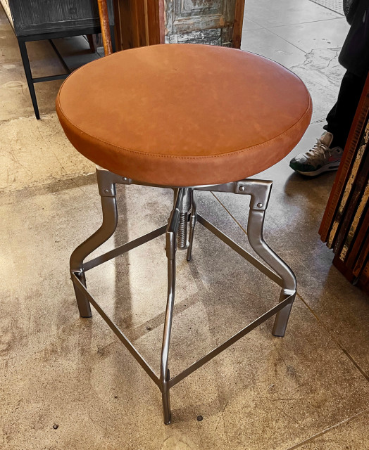 Chestnut Leather Adjustable Bar / Counter Stool - Industrial - Bar ...