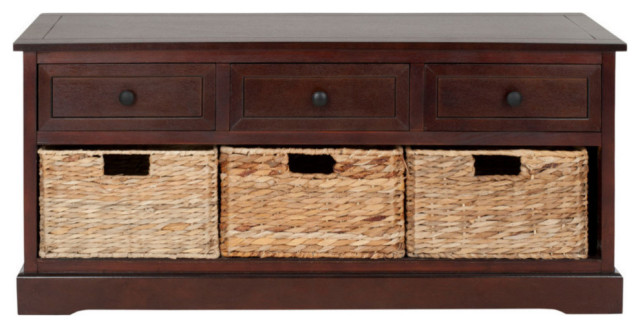 Kristof Three Drawer Storage Bench, Dark Cherry - Transitional - Accent ...