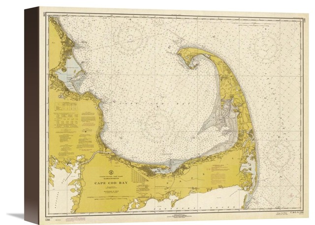 Nautical Chart, Cape Cod Bay 1970, Sepia Tinted, 16"x1.5"x13", 16"x1.5 ...