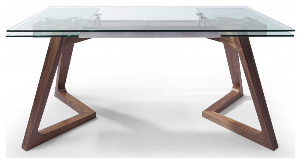 HomeRoots 63" X 35" X 30" Walnut Glass Stainless Steel Extendable ...