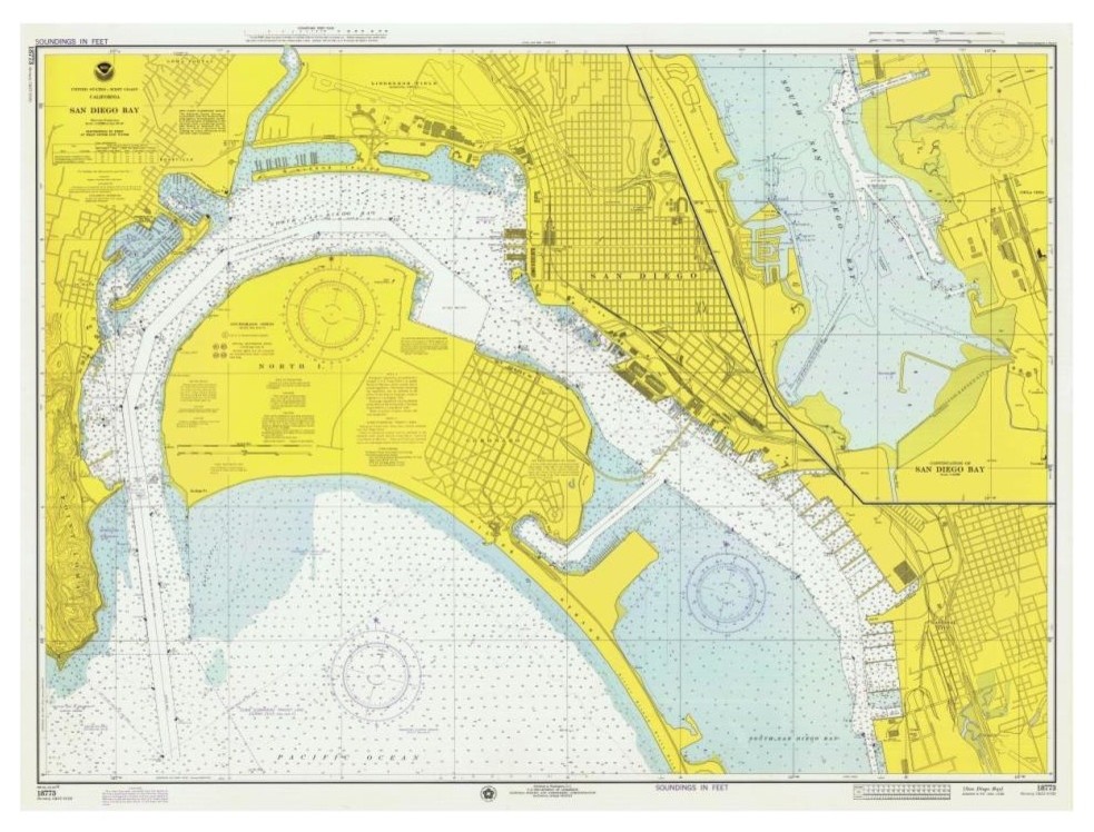 "Nautical Chart - San Diego Bay ca. 1974" Paper Art, 38"x29 ...