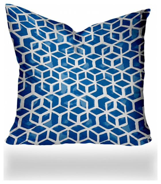 24" X 24" Blue and White Geometric Shapes Indoor Outdoor Throw Pillow ...