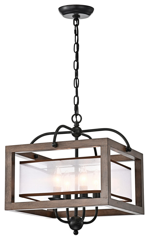 Nora Natural Wood Chandelier With Fabric Shade Antique Black Metal ...