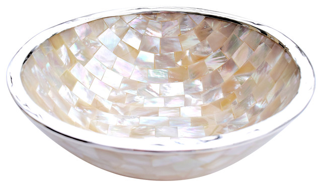Round Mother of Pearl Bowl with Sterling Silver on Upper Edge - Beach ...