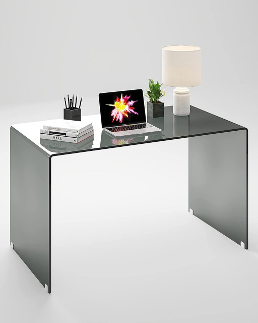 Computer Desk Bent Glass Contemporary Rectangular Shaped PC Laptop ...