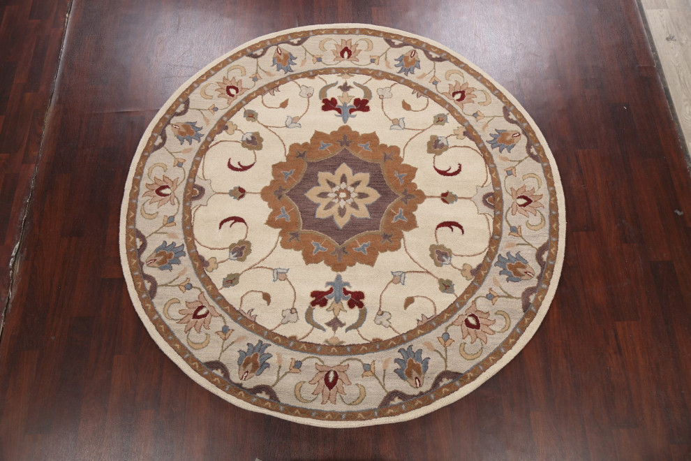 Floral Round Oriental Area Rug Wool Hand-tufted Traditional Carpet 8x8 ...