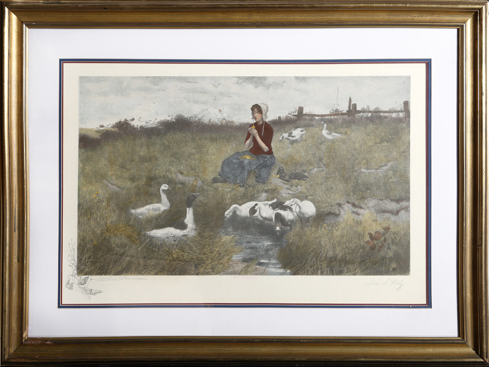 Leon Moran, Maiden With Geese, Etching - Traditional - Fine Art Prints ...
