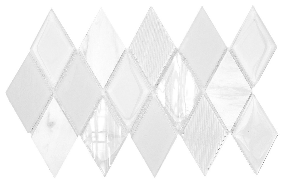 Elegant Glass and Marble Rhomboid Design Mosaic Backsplash Tile, Sample ...