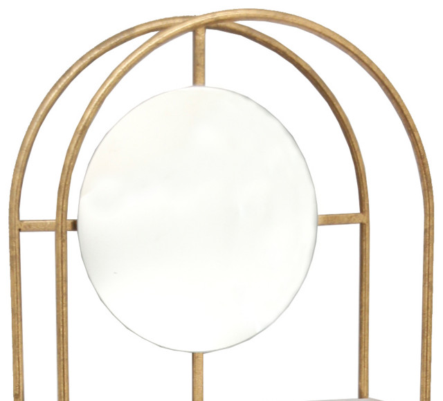 Obround Shape Metal Wall Shelf with 3 Display Space, Gold and White ...