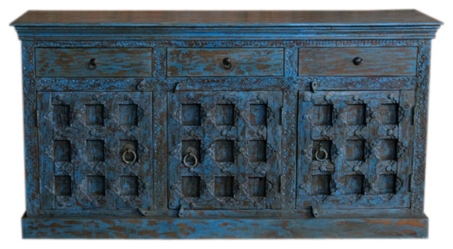 Consigned Rustic Credenza, Carved Farmhouse Sideboard, Antique Doors ...