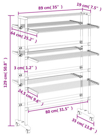 vidaXL Clothes Drying Rack Laundry Airing Rack with Wheels Air Dryer ...