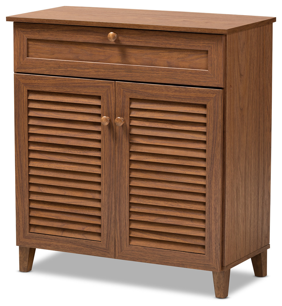 Aretha Walnut 4-Shelf Wood Shoe Storage Cabinet With Drawer ...