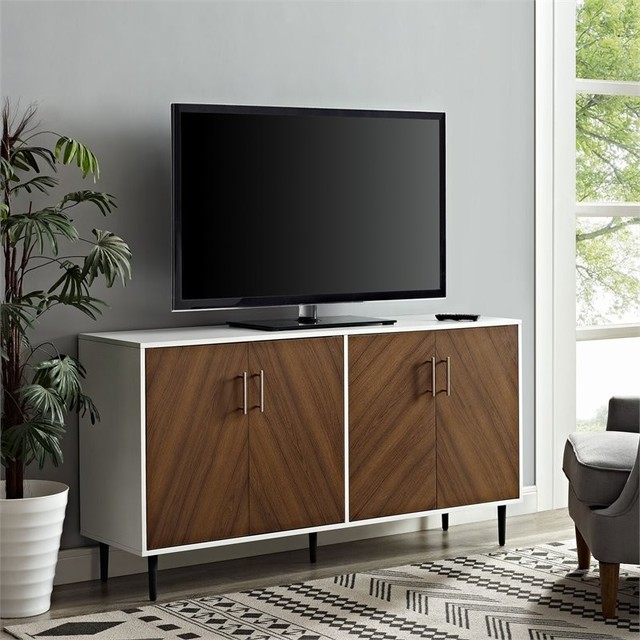 Pemberly Row Modern Wood Book match Buffet for TVs up to 58" in White ...