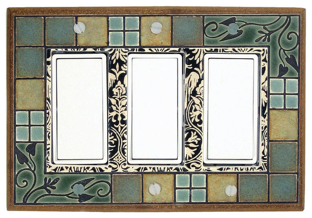 Arts and Crafts Ceramic Tile Triple Rocker Switchplate - Contemporary ...
