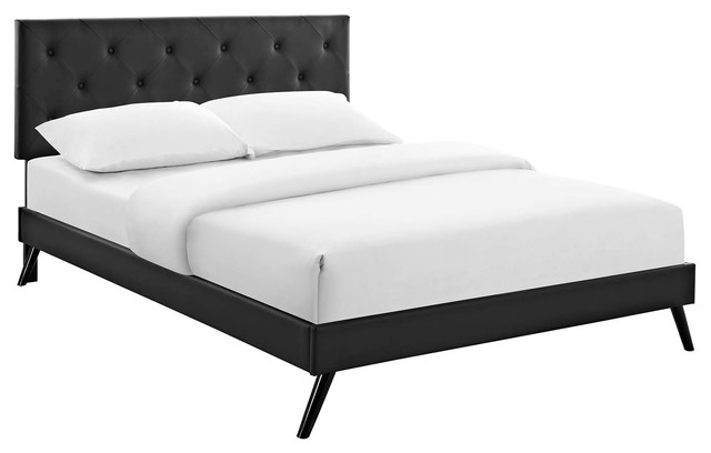 Tarah Full Vinyl Platform Bed with Round Splayed Legs, Black ...