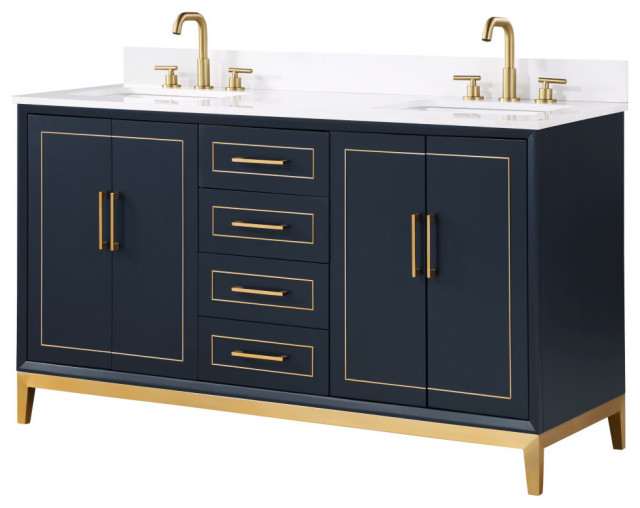 Gracie 60" Double Bathroom Vanity, Blue - Contemporary - Bathroom ...