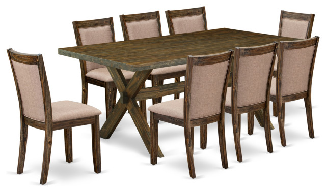 X777Mz716-9 9-Piece Dining Room Set, Rectangular Table and 8 Parson ...
