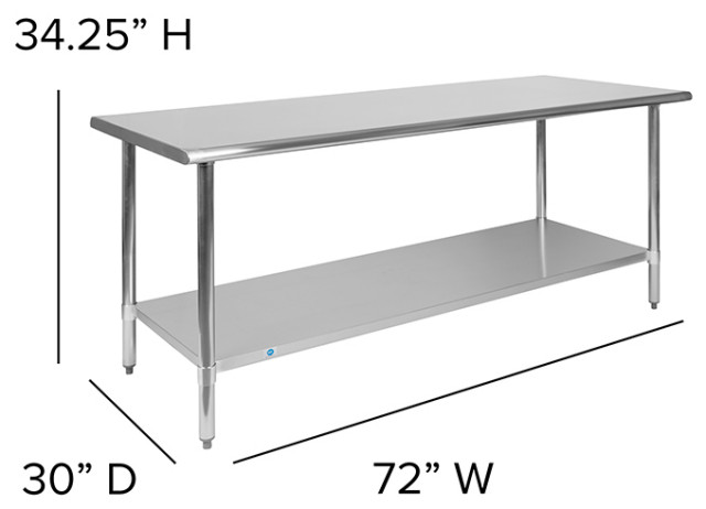 48" Stainless Steel Work Table, 72"W x 30"D x 34.5"H - Modern - Kitchen ...