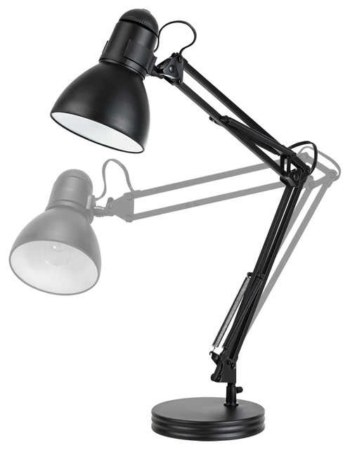 28" Heavy Base Architect Black Swing Arm Desk Lamp, Black Finish ...