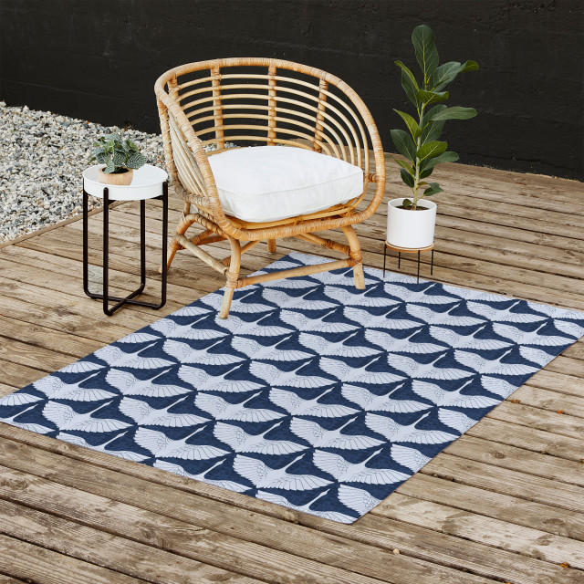 Caroline Okun Imperial Crane Indigo Outdoor Rug, 4'x6' - Contemporary ...