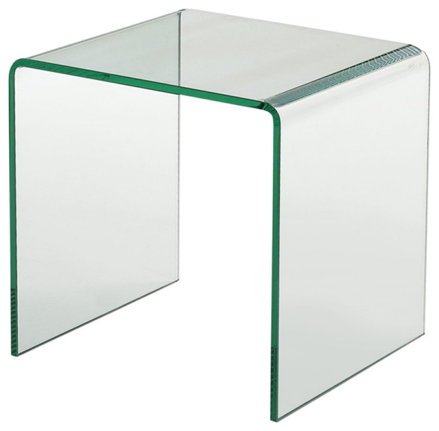 Home Square 18" Contemporary Glass End Table with Round Edge in Clear ...
