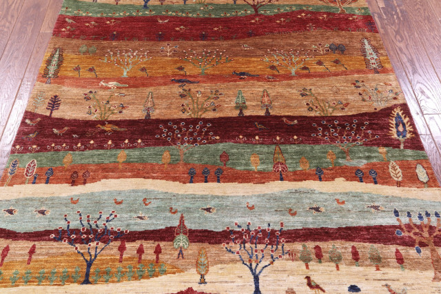 Persian Gabbeh Tribal Handmade Wool Rug 5' 1" X 6' 8" - Q20647, 5' 1" X ...