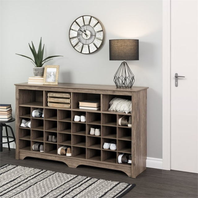 Prepac 36 Cubby 60" Versatile Wooden Shoe Cubby Console in White ...