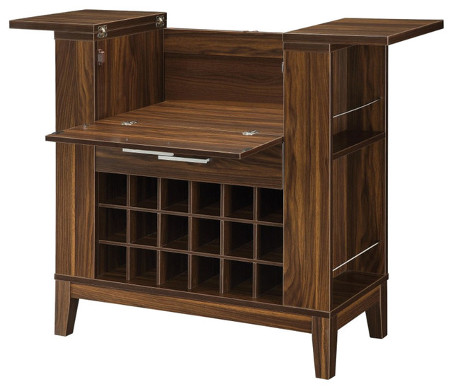 Opulent Bar Cabinet With Drop-Down Front and Two Top Drawers, Brown ...