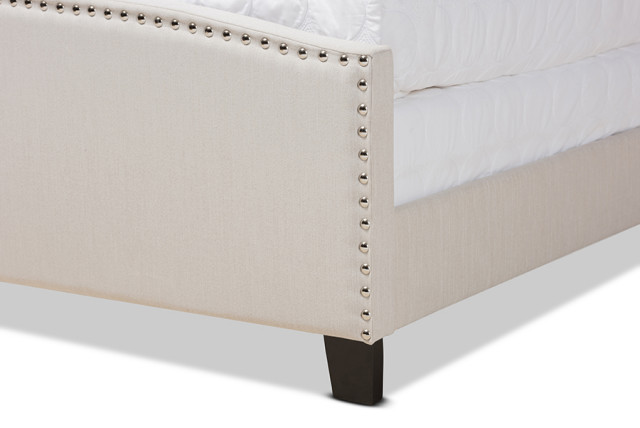 Morgan Modern Transitional Beige Fabric Upholstered King Size Panel Bed ...