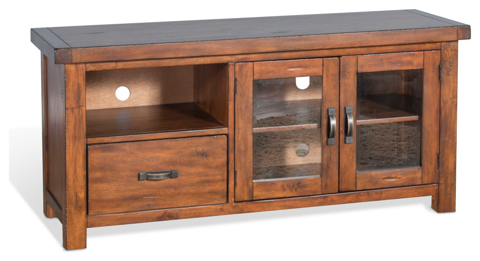54" Modern Rustic TV Stand Media Console Glass Doors Storage Drawers ...