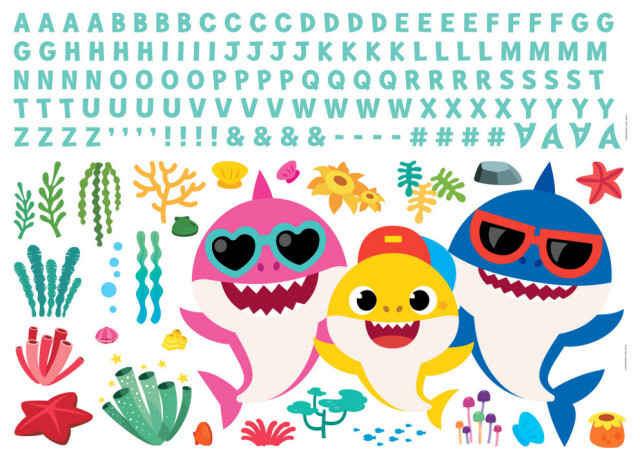 Baby Shark Peel and Stick Giant Wall Decals With Alphabet - Kids Wall ...