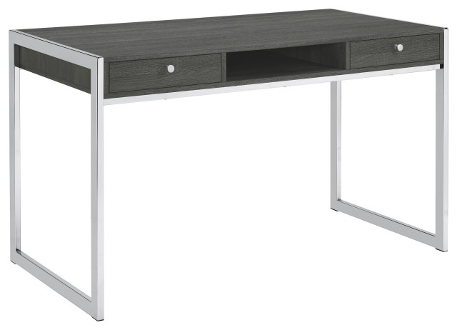 Wallice 2-drawer Writing Desk Weathered Grey and Chrome Writing Desk ...