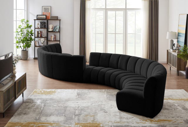 Infinity Black Boucle Fabric Upholstered S-Shaped Modular Sectional, 8 ...