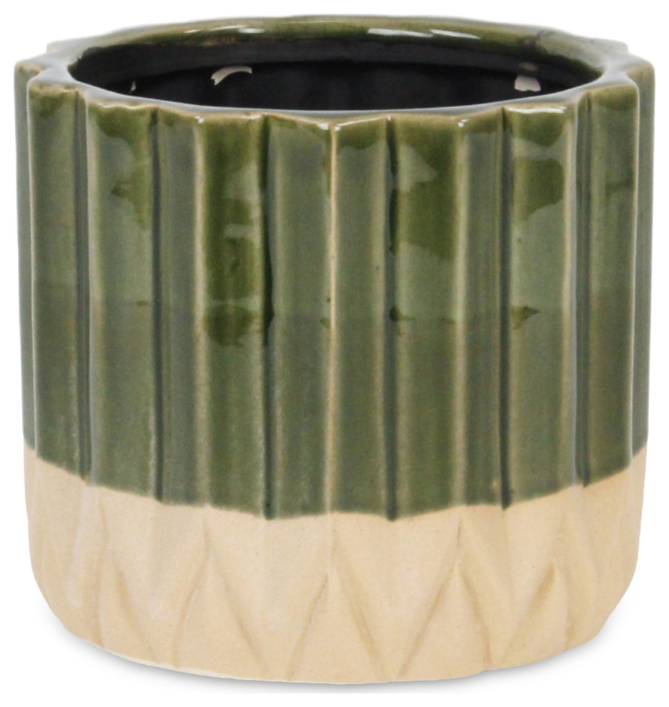 Dark Green Ceramic Pot with Textured Base - Contemporary - Outdoor Pots ...