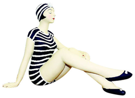 Retro Bathing Beauty Figurine Statue, 1920s Swim Suit Woman Navy White ...