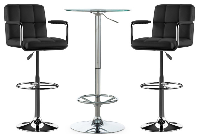 Pub Set, Swivel Design With Faux Leather Chairs & Round Glass Table ...