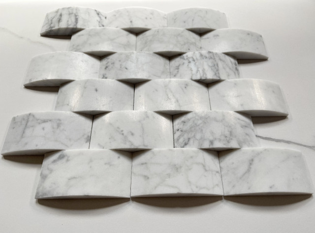 Carrara Marble 3D Cambered 2x4 Arched Mosaic Tile Honed Venato Carrera ...