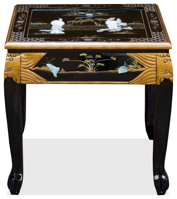 Black Lacquer Mother of Pearl Asian Accent Table - Asian - Side Tables ...
