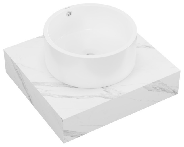 Monaco 24" Floating Bathroom Shelf With Vessel Sink, White Marble, 24 x 22 - Contemporary ...