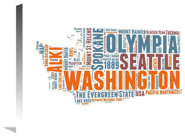 "Washington Word Cloud Map" Fine Art Print, 24" x 18" - Modern - Prints ...