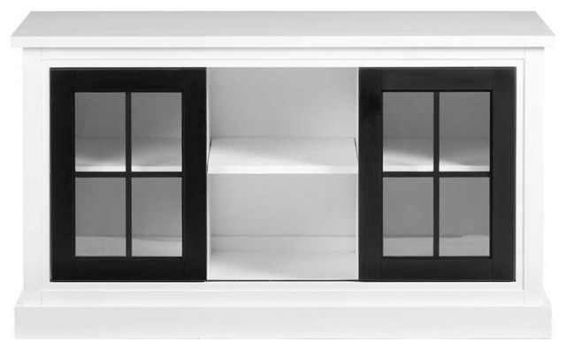 Spacious Console Table, Sliding Windowpane Glass Doors & Shelves, Black ...