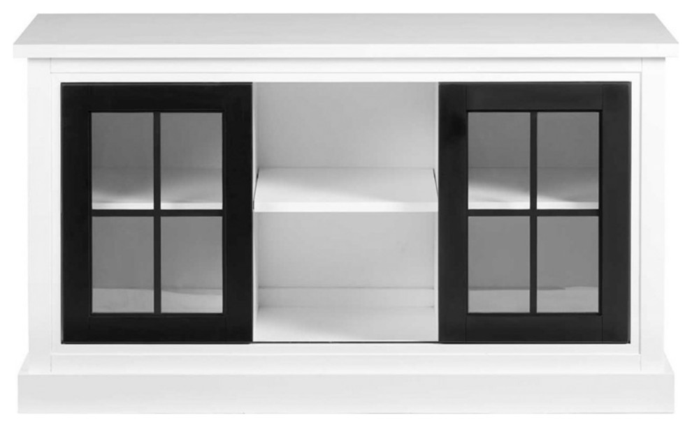 Spacious Console Table, Sliding Windowpane Glass Doors & Shelves, Black ...