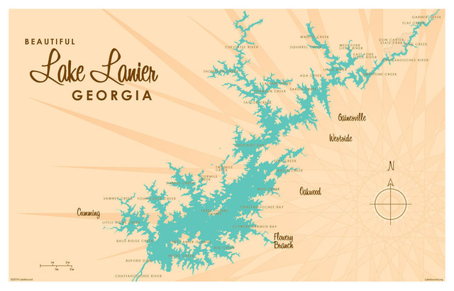 Lakebound Lake Lanier Georgia Map Art Print, 24"x36" - Contemporary ...