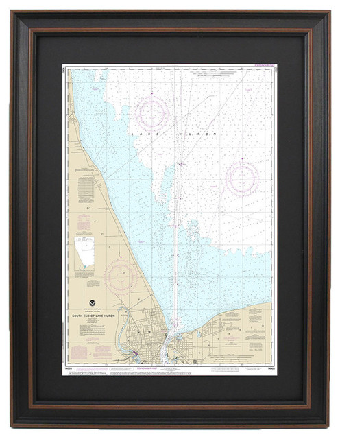 Framed Nautical Chart, South End Of Lake Huron - Traditional - Prints ...