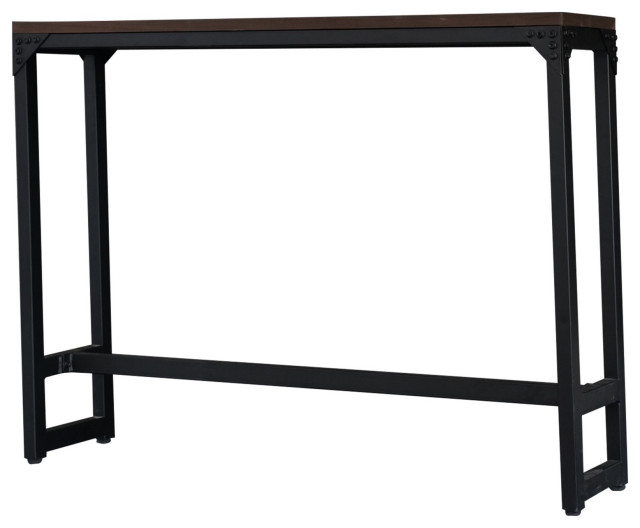 Industrial Console Table, Black Finished Metal Frame With Large Brown ...