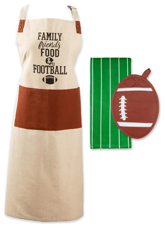 DII Modern Style Cotton Football Kitchen Set in Brown and Green (Set of ...